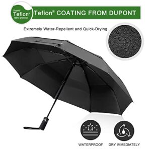 Amazon Brand - Pinzon Umbrella Compact Travel Umbrellas Strong Durable Windproof Umbrella for Rain Portable Umbrella - Reinforced Canopy, Ergonomic Handle, Auto Open/Close - Black