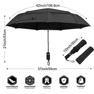 Amazon Brand - Pinzon Umbrella Compact Travel Umbrellas Strong Durable Windproof Umbrella for Rain Portable Umbrella - Reinforced Canopy, Ergonomic Handle, Auto Open/Close - Black