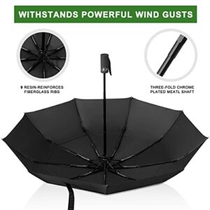 Amazon Brand - Pinzon Umbrella Compact Travel Umbrellas Strong Durable Windproof Umbrella for Rain Portable Umbrella - Reinforced Canopy, Ergonomic Handle, Auto Open/Close - Black