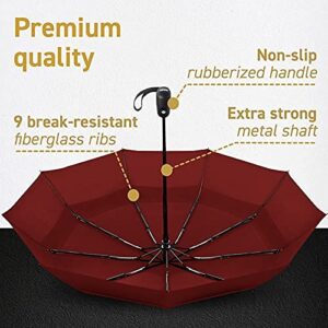 EEZ-Y Travel Umbrellas for Rain - Wind Resistant w/Open Close Button - Marsala