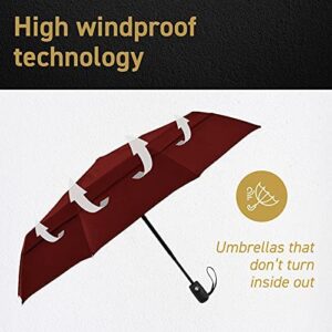 EEZ-Y Travel Umbrellas for Rain - Wind Resistant w/Open Close Button - Marsala