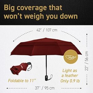 EEZ-Y Travel Umbrellas for Rain - Wind Resistant w/Open Close Button - Marsala