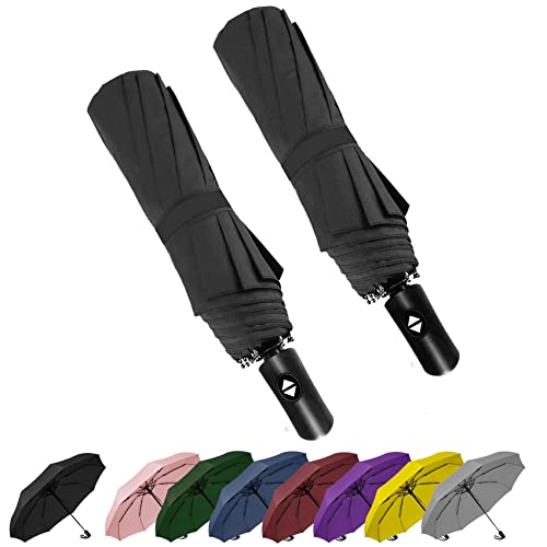 SIEPASA Two Packs Auto Open & Close Small Travel Umbrella Compact for Backpack-Umbrellas for Rain, Windproof Lightweight Strong Mini Portable Umbrellas for Men and Women.(Black, 2 Pack)