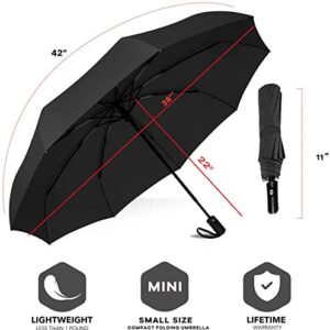 SIEPASA Two Packs Auto Open & Close Small Travel Umbrella Compact for Backpack-Umbrellas for Rain, Windproof Lightweight Strong Mini Portable Umbrellas for Men and Women.(Black, 2 Pack)