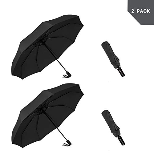 SIEPASA Two Packs Auto Open & Close Small Travel Umbrella Compact for Backpack-Umbrellas for Rain, Windproof Lightweight Strong Mini Portable Umbrellas for Men and Women.(Black, 2 Pack)