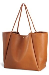 oversize vegan leather tote women weekender bag shopper handbag travel purse (brown)