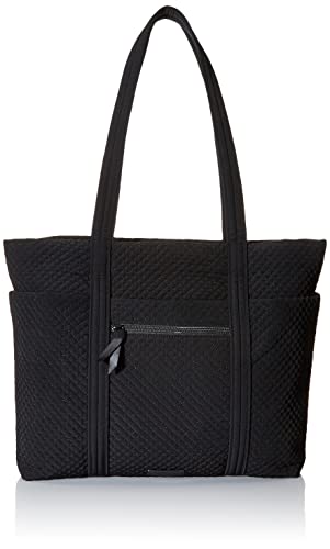 Vera Bradley womens Microfiber Deluxe Vera Tote Handbag, Black, One Size US