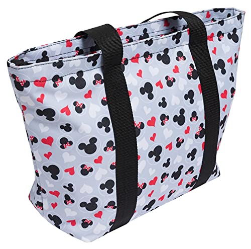 Disney Tote Mickey & Minnie Mouse Icon Print Zipper Travel Bag (Grey)