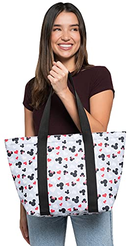 Disney Tote Mickey & Minnie Mouse Icon Print Zipper Travel Bag (Grey)