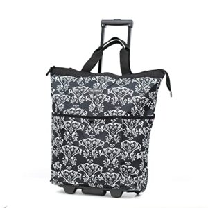 olympia fashion rolling shopper tote – damask black, 2300 cu. in.