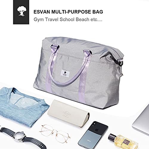 ESVAN Travel Tote Duffel Gym Bag,Weekender Overnight Carry-on Tote Crossbody Bag with Wet Pocket and Trolley Sleeve Upgraded