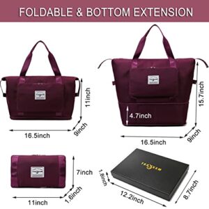 Foldie Travel Bag Expandable Tote Bag for Travel Large Capacity Travel Bag Lightweight Weekender Bag Dry And Wet Separation Folding Travel Bag for Gym, Travel, Vacation(Fuchsia)