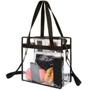 bagail clear bags stadium approved clear tote bag with zipper closure crossbody messenger shoulder bag with adjustable strap(12 inch x 12 inch x 6 inch,black)