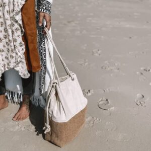 Large Beach Bag - woven beach bag - Canvas and Jute boho Tote Summer Shoulder Bag -Travel tote