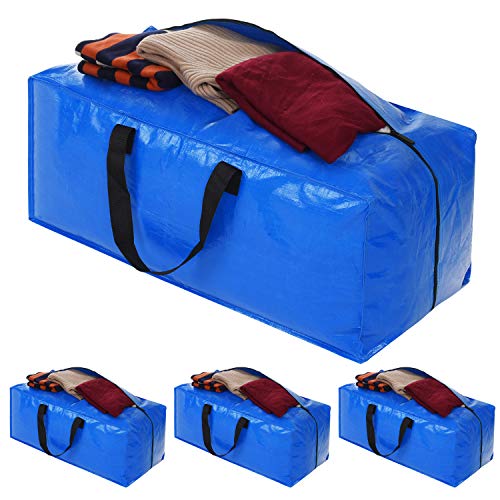 Moving Boxes Heavy Duty Extra Large Storage Bags, Blue Moving Bags Totes with Zippers for Clothing Blanket Storage, Dorm College Supplies, Clothes Storage Bins Compatible with Ikea Frakta Cart, 4 Pack