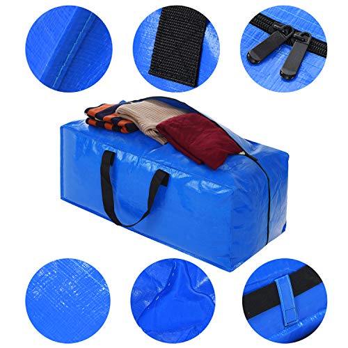 Moving Boxes Heavy Duty Extra Large Storage Bags, Blue Moving Bags Totes with Zippers for Clothing Blanket Storage, Dorm College Supplies, Clothes Storage Bins Compatible with Ikea Frakta Cart, 4 Pack