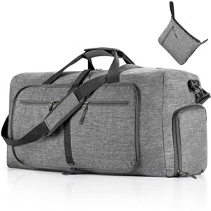 travel duffle bag for men, 65l foldable travel duffel bag with shoes compartment overnight bag for men women waterproof & tear resistant (gray)