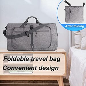 Travel Duffle Bag for Men, 65L Foldable Travel Duffel Bag with Shoes Compartment Overnight Bag for Men Women Waterproof & Tear Resistant (Gray)