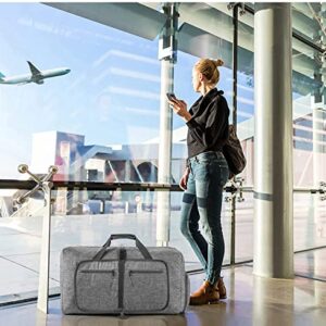 Travel Duffle Bag for Men, 65L Foldable Travel Duffel Bag with Shoes Compartment Overnight Bag for Men Women Waterproof & Tear Resistant (Gray)