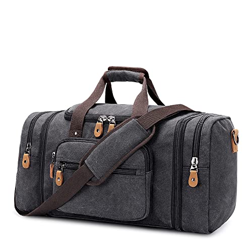 Gonex Canvas Duffle Bag for Travel, 60L Duffel Overnight Weekend Bag (Dark Gray)