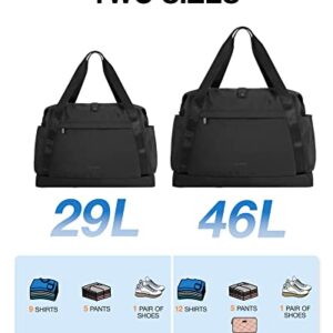 Foldable Travel Bag, BAGSMART 46L Large Duffle Bag for Women, Gym Bag Carry On Weekender Overnight Bag for Travel Accessories, Anti-wrinkle (Black)