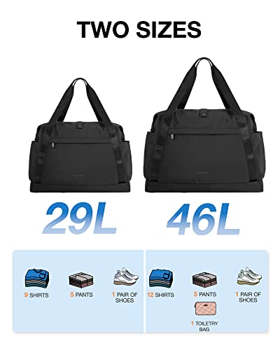 Foldable Travel Bag, BAGSMART 46L Large Duffle Bag for Women, Gym Bag Carry On Weekender Overnight Bag for Travel Accessories, Anti-wrinkle (Black)