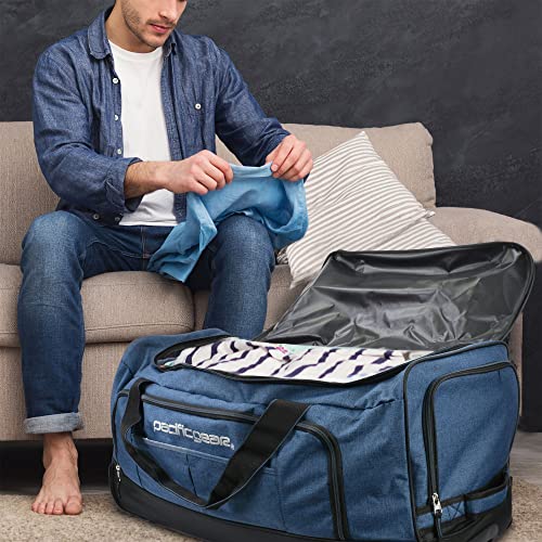 Pacific Gear Wheeled Rolling Duffel Bag, Durable Design, Telescoping Handle, Multiple Compartments, Tie-Down Capabilities, 30 Inch