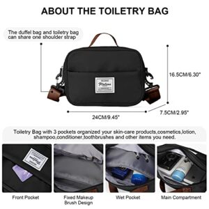 Travel Duffel Bag with Toiletry Bag, Sports Tote Gym Bag, Shoulder Weekender Overnight Bag for Women,Black & Brown