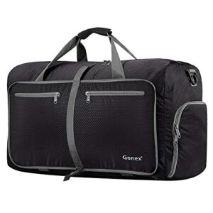 gonex 60l foldable travel duffel bag water & tear resistant, black