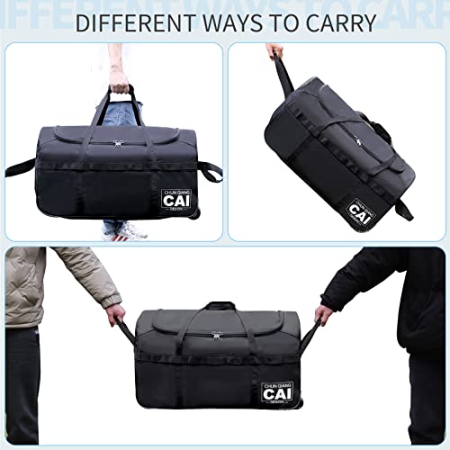 Foldable Duffle Bag with Wheels 85L/120L, Large Lightweight 1680D Oxford Duffle Luggage Bag Collapsible Waterproof Wheeled Duffle Bag for Travel Camping (26", Black)