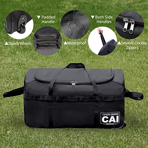 Foldable Duffle Bag with Wheels 85L/120L, Large Lightweight 1680D Oxford Duffle Luggage Bag Collapsible Waterproof Wheeled Duffle Bag for Travel Camping (26", Black)