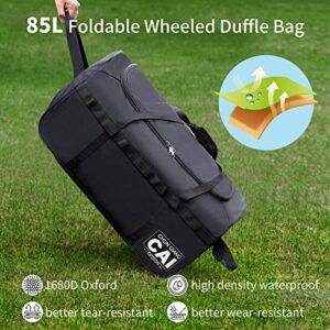 Foldable Duffle Bag with Wheels 85L/120L, Large Lightweight 1680D Oxford Duffle Luggage Bag Collapsible Waterproof Wheeled Duffle Bag for Travel Camping (26", Black)