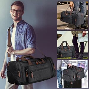 FITMYFAVO Canvas Duffle Bag (45L/55L) for Men,Expandable Capacity Travel /Overnight /Weekend Bag with Shoe Compartment (Dark Grey)