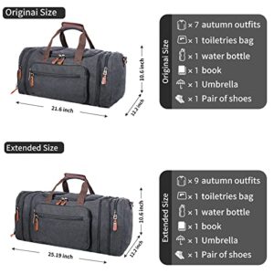 FITMYFAVO Canvas Duffle Bag (45L/55L) for Men,Expandable Capacity Travel /Overnight /Weekend Bag with Shoe Compartment (Dark Grey)