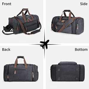 FITMYFAVO Canvas Duffle Bag (45L/55L) for Men,Expandable Capacity Travel /Overnight /Weekend Bag with Shoe Compartment (Dark Grey)