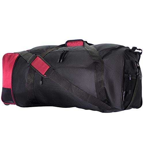 TPRC 32-Inch Collapsible Expandble Travel Rolling Duffel Bag, Black/Red