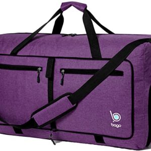 Bago Travel Duffel Bags for Traveling Women & Men- Foldable Weekender Bag - 80L 27" Large Duffle Bag For Travel & Camping Bag - Packable Lightweight Overnight Luggage bag (SnowDepPurple)