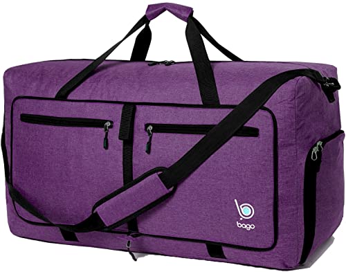 Bago Travel Duffel Bags for Traveling Women & Men- Foldable Weekender Bag - 80L 27" Large Duffle Bag For Travel & Camping Bag - Packable Lightweight Overnight Luggage bag (SnowDepPurple)