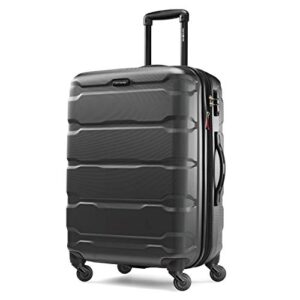 samsonite omni pc hardside expandable luggage with spinner wheels, checked-medium 24-inch, black