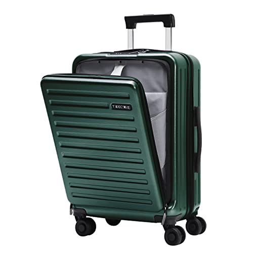 TydeCkare 20 Inch Carrry On Luggage with Front Zipper Pocket, 45L, Lightweight ABS+PC Hardshell Suitcase with TSA Lock & Spinner Silent Wheels, Convenient for Business Trips, Dark Green