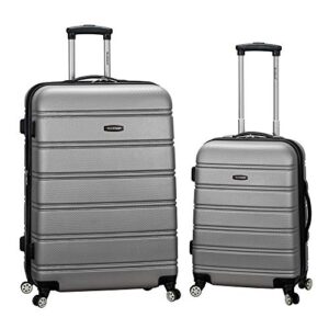 rockland melbourne hardside expandable spinner wheel luggage, silver, 2-piece set (20/28)