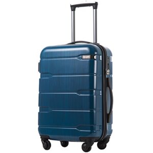 coolife luggage suitcase pc+abs spinner built-in tsa lock 20in 24in 28in carry on (caribbean blue., s(20in_carry on))