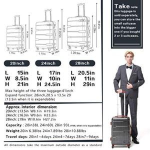 Coolife Luggage Suitcase PC+ABS Spinner Built-In TSA lock 20in 24in 28in Carry on (Caribbean Blue., S(20in_carry on))