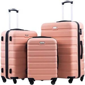 coolife luggage 3 piece set suitcase spinner hardshell lightweight tsa lock 3 piece set (sakura pink)