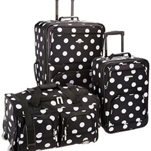 Rockland Vara Softside 3-Piece Upright Luggage Set, Black dot, (20/22/28)