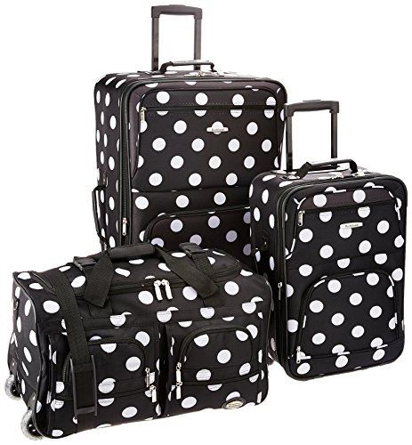 Rockland Vara Softside 3-Piece Upright Luggage Set, Black dot, (20/22/28)