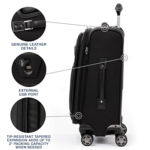 Travelpro Platinum Elite Softside Expandable Luggage, 8 Wheel Spinner Suitcase, TSA Lock, Men and Women, Shadow Black, Carry-On 21-Inch