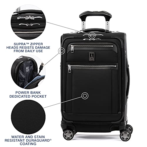 Travelpro Platinum Elite Softside Expandable Luggage, 8 Wheel Spinner Suitcase, TSA Lock, Men and Women, Shadow Black, Carry-On 21-Inch