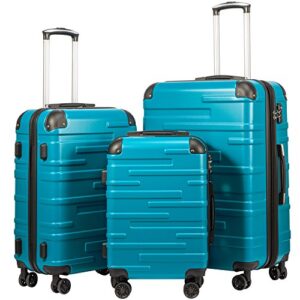 coolife luggage expandable(only 28″) suitcase 3 piece set with tsa lock spinner 20in24in28in (lake blue)