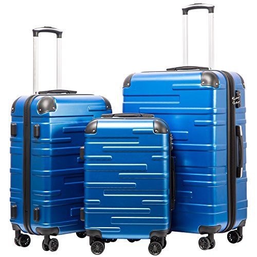 Coolife Luggage Expandable(only 28") Suitcase 3 Piece Set with TSA Lock Spinner 20in24in28in (blue)